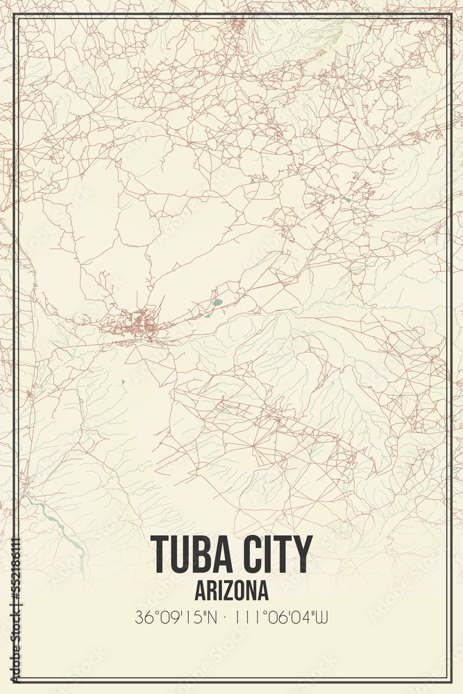 Retro US city map of Tuba City, Arizona. Vintage street map. Stock ...