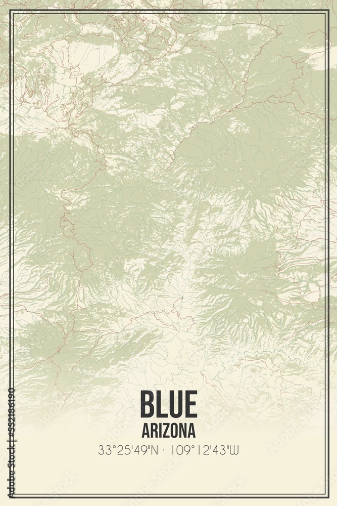 Retro US city map of Blue, Arizona. Vintage street map. Stock ...