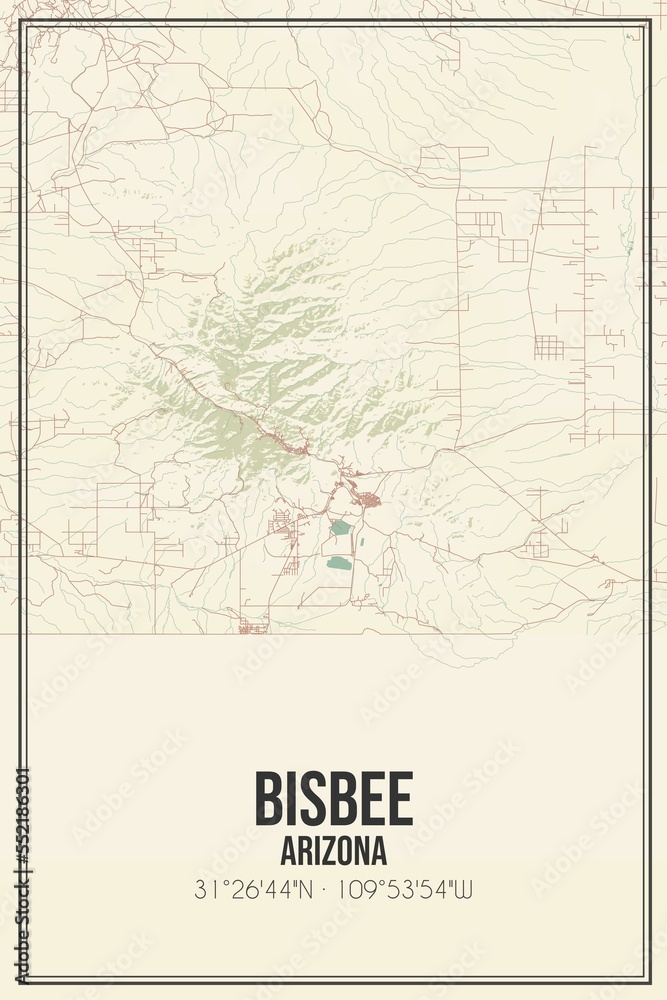 Retro US city map of Bisbee, Arizona. Vintage street map. ilustración ...