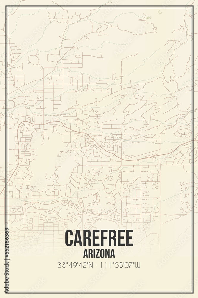 Retro US city map of Carefree, Arizona. Vintage street map. ilustração ...