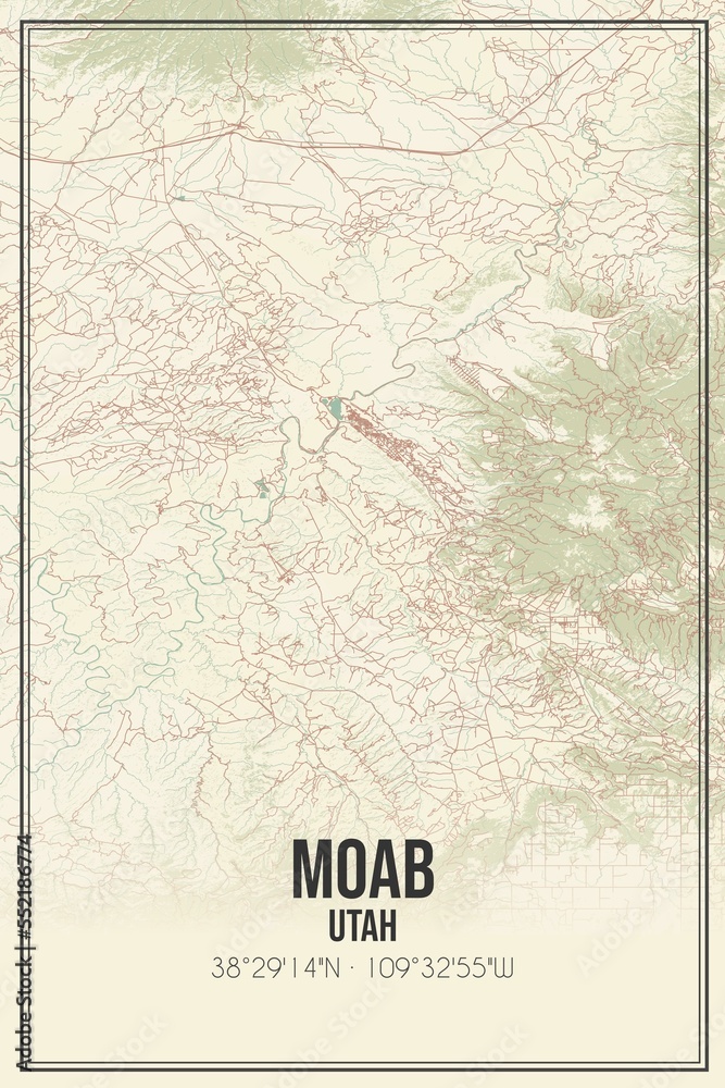 Retro US city map of Moab, Utah. Vintage street map. Stock Illustration ...
