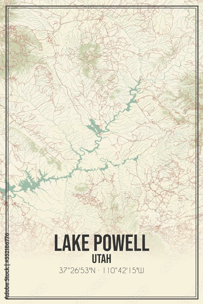 Retro US city map of Lake Powell, Utah. Vintage street map. Stock ...
