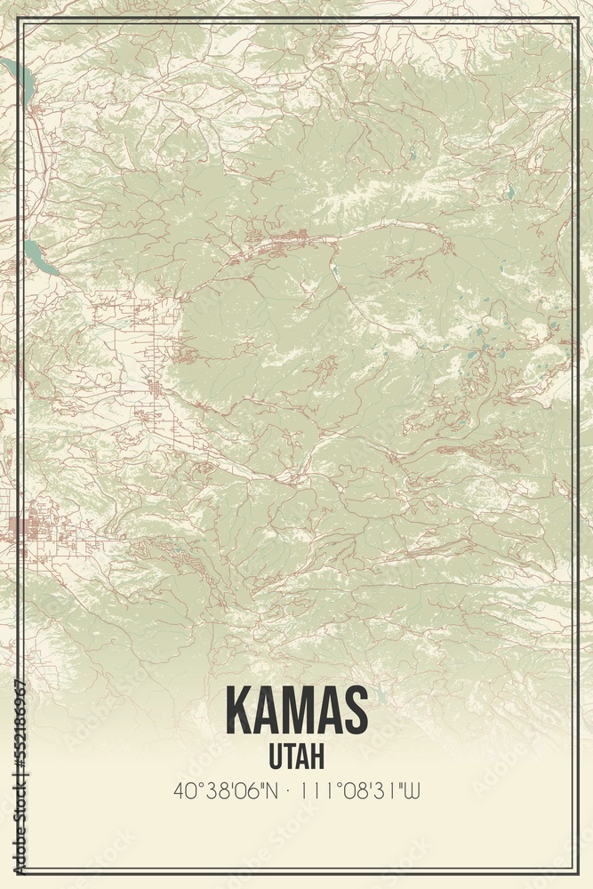 Póster Retro US city map of Kamas, Utah. Vintage street map. – Cuadro ...