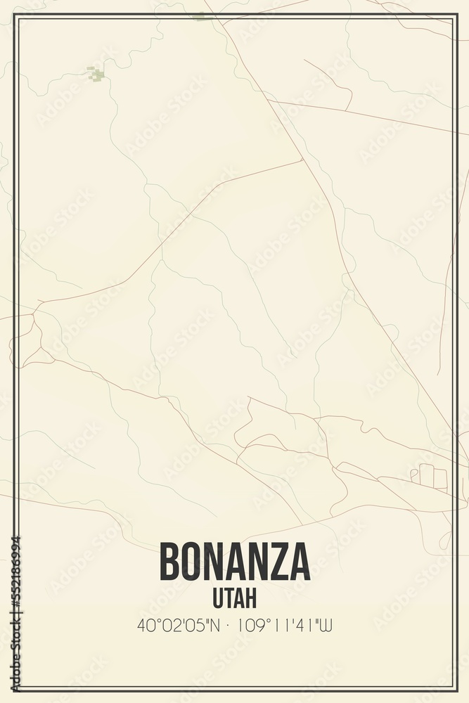 Poster Retro US city map of Bonanza, Utah. Vintage street map. – Wall ...