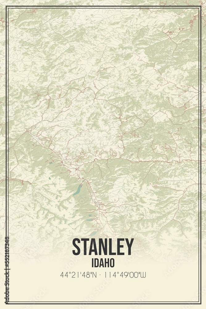 Retro US city map of Stanley, Idaho. Vintage street map. Stock ...
