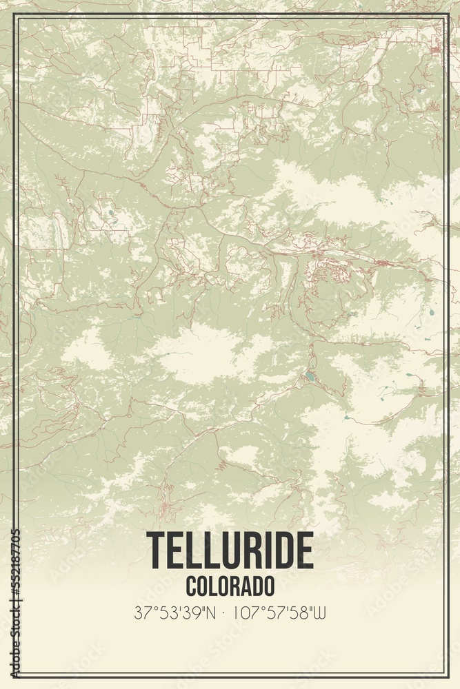 Retro US city map of Telluride, Colorado. Vintage street map. Stock ...