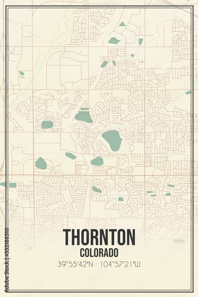 Poster Retro US city map of Thornton, Colorado. Vintage street map ...