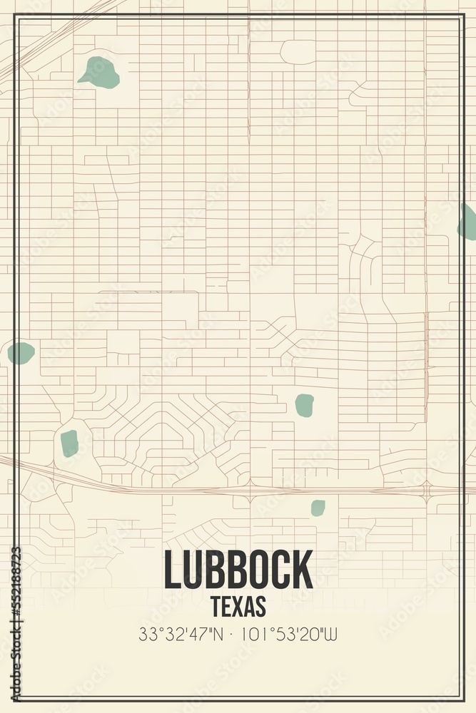 Retro US city map of Lubbock, Texas. Vintage street map. Stock ...