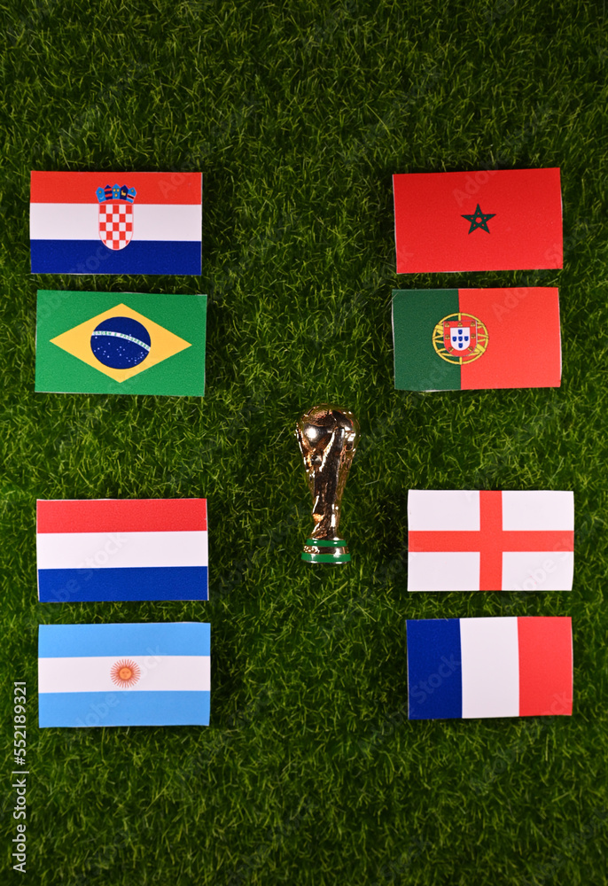 December 6, 2022, Doha, Qatar. Flags of the Fifa World Cup quarter ...