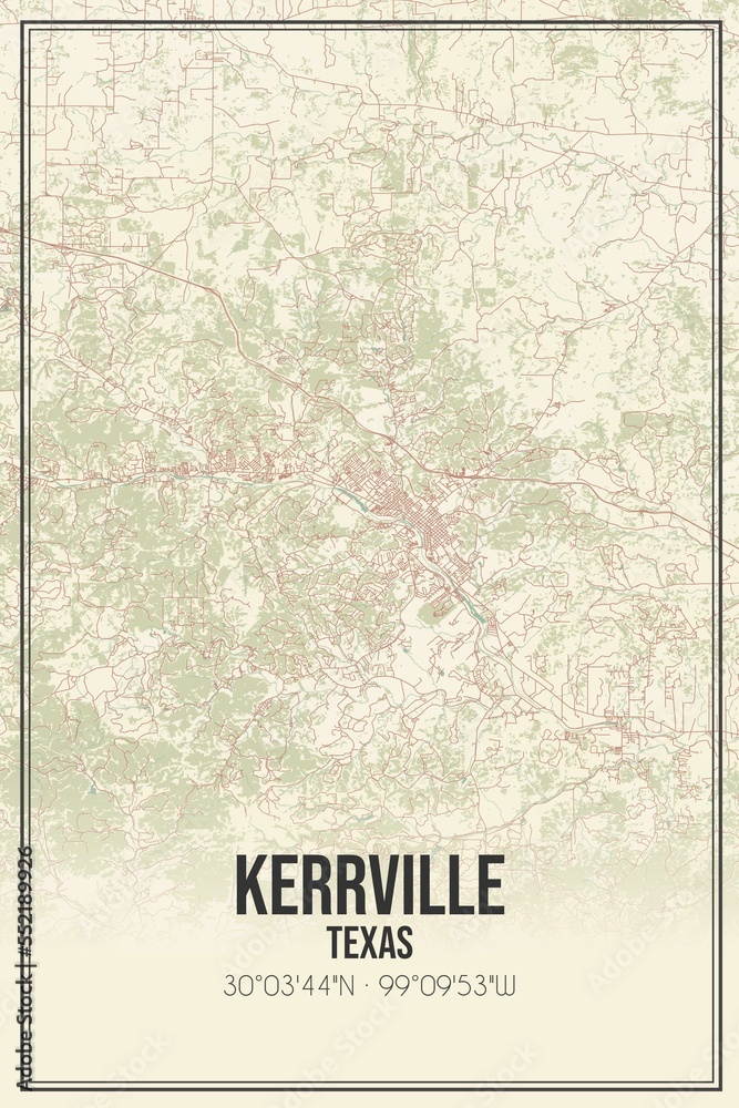 Retro Us City Map Of Kerrville Texas Vintage Street Map Stock Illustration Adobe Stock