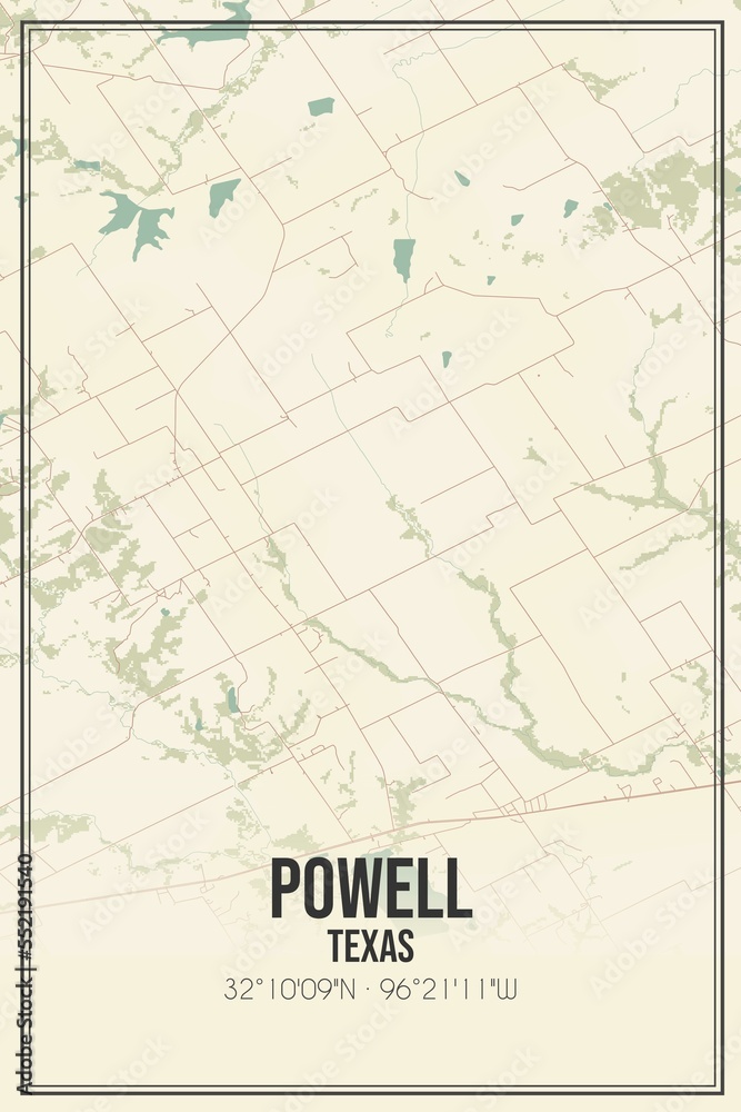 Retro US city map of Powell, Texas. Vintage street map. ilustração do ...