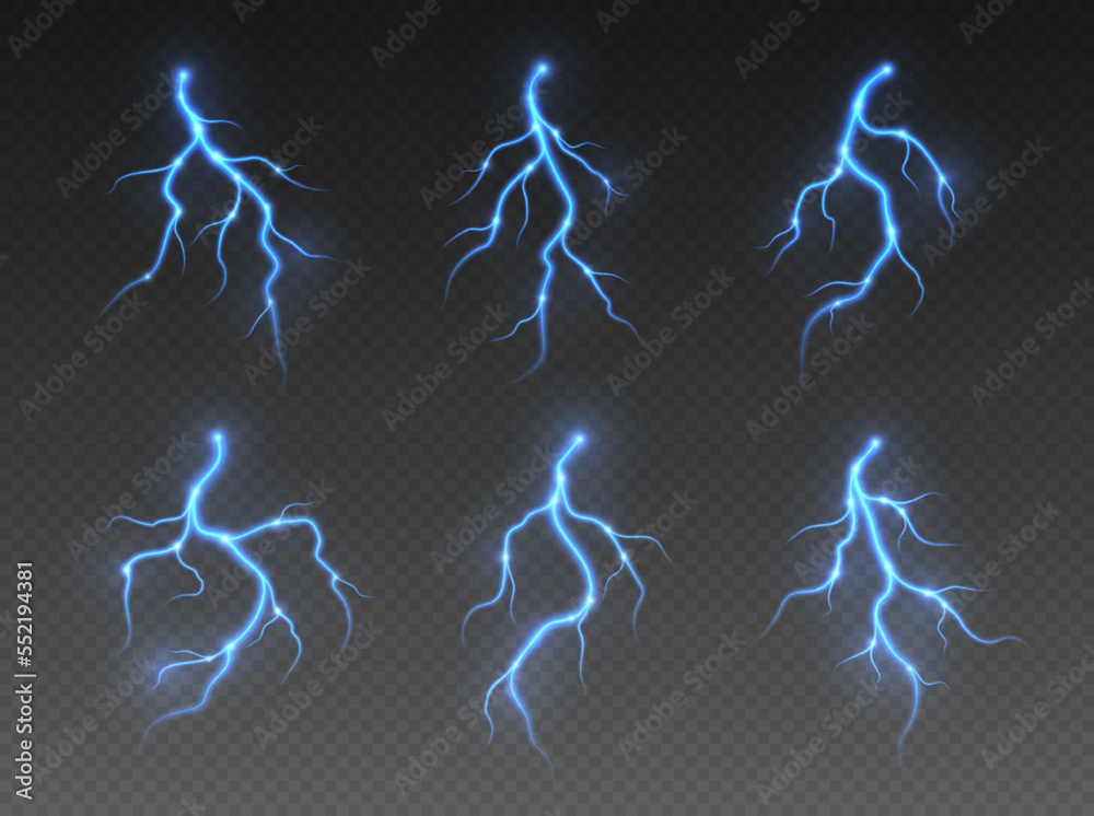 Thunderstorm lightning, thunderbolt strike, realistic electric zipper ...