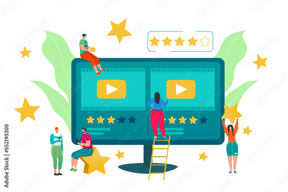 Film review concept vector illustration. People vloggers rating films ...