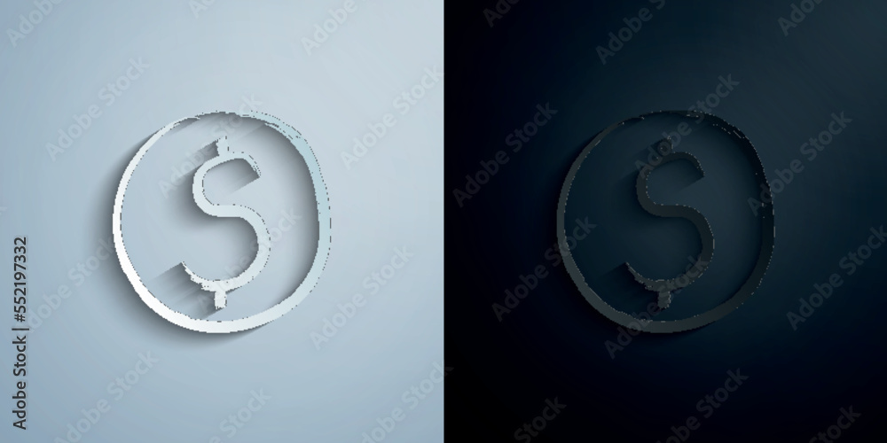 Dollar sign sketch style paper icon with shadow vector illustration ...