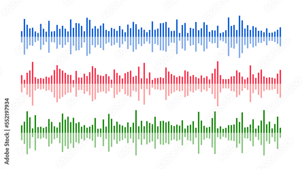 Colored sound wave bars set. Music, podcast, audio track samples or ...