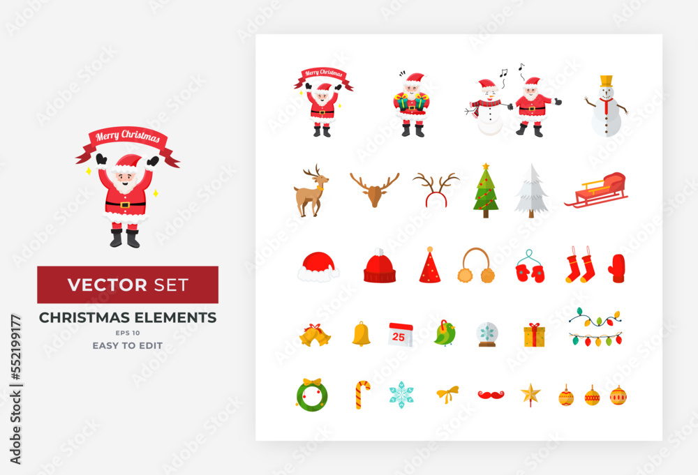 Christmas elements set vector illustration. collection of christmas and new year celebration ...