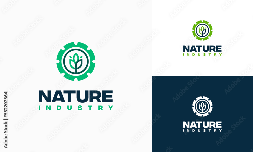 Nature technology logo, leaf and gear machine vector, Agriculture logo ...