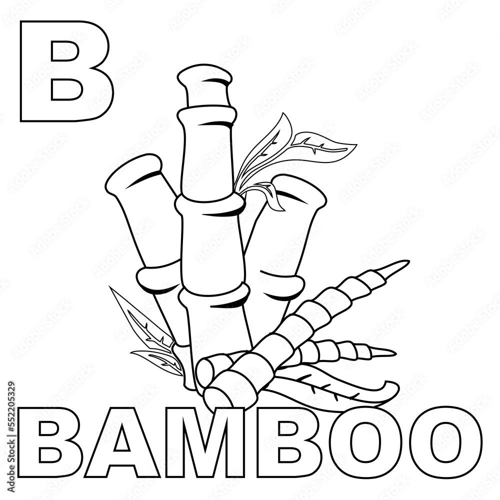 The bamboo tree coloring page, with a big B to introduce the letter B ...