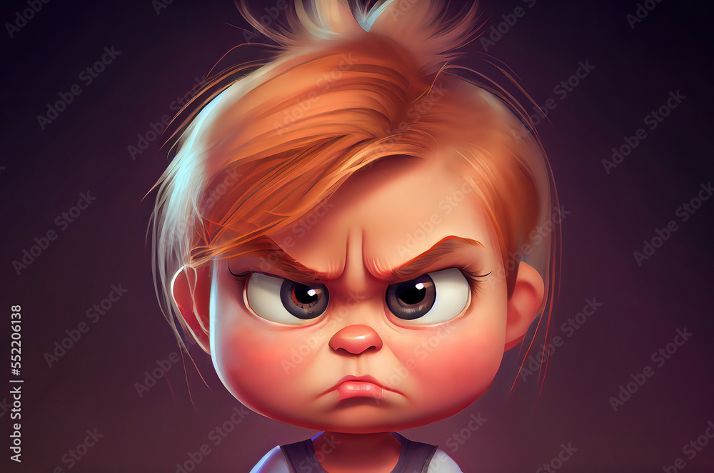 generic frown face of upset toddler girl cartoon portrait Stock ...