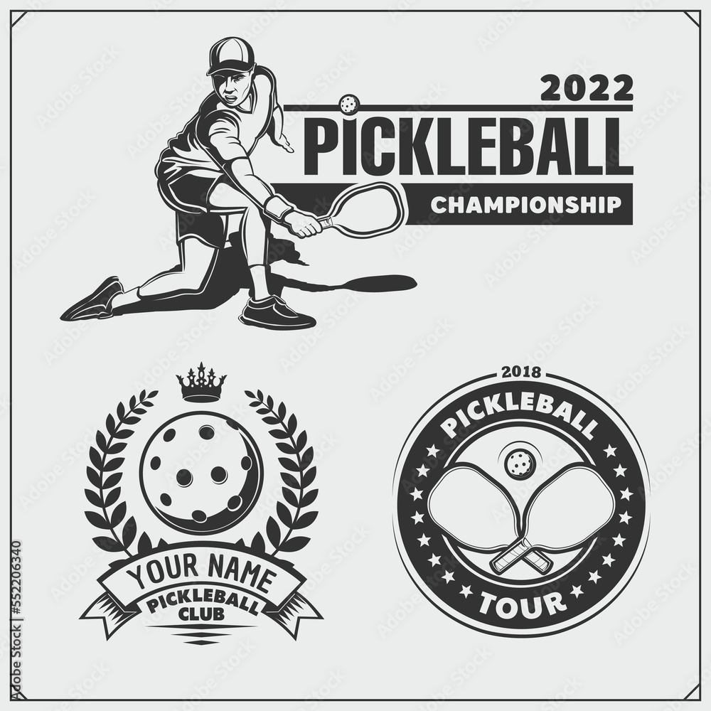 Pickleball labels, emblems, badges, design elements and silhouette of ...