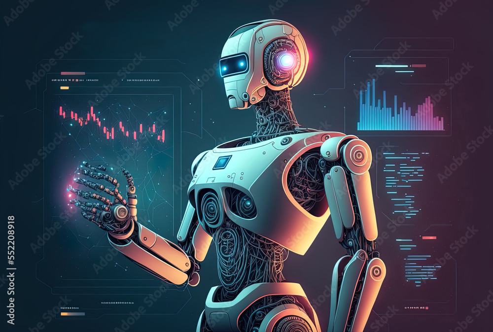 Ilustracja Stock: AI robot using machine learning principle and ... Ilustracja Stock: AI robot using machine learning principle and ...