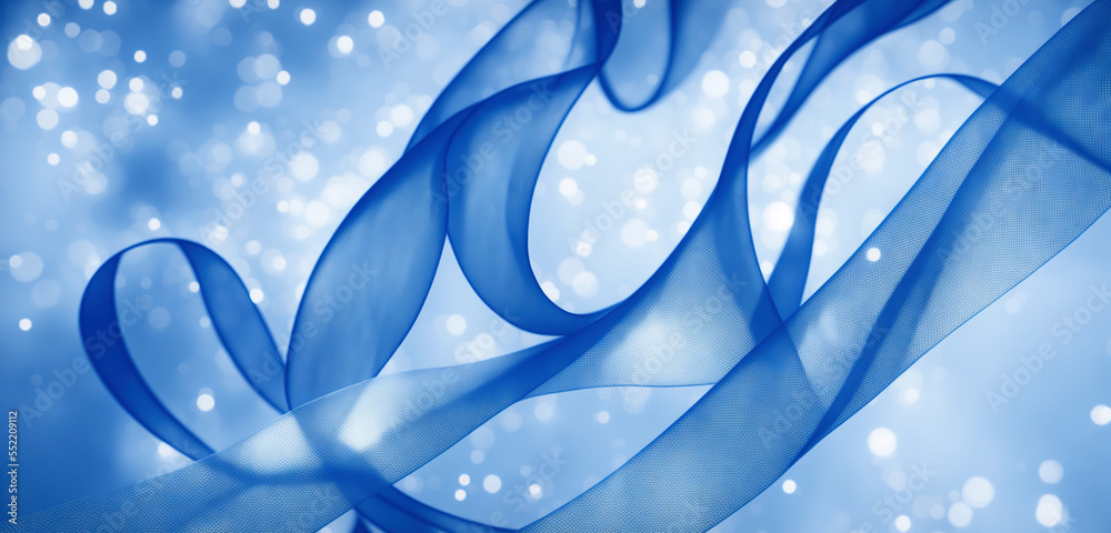 A blue ribbon background, vibrant fabric that appears to be moving ...