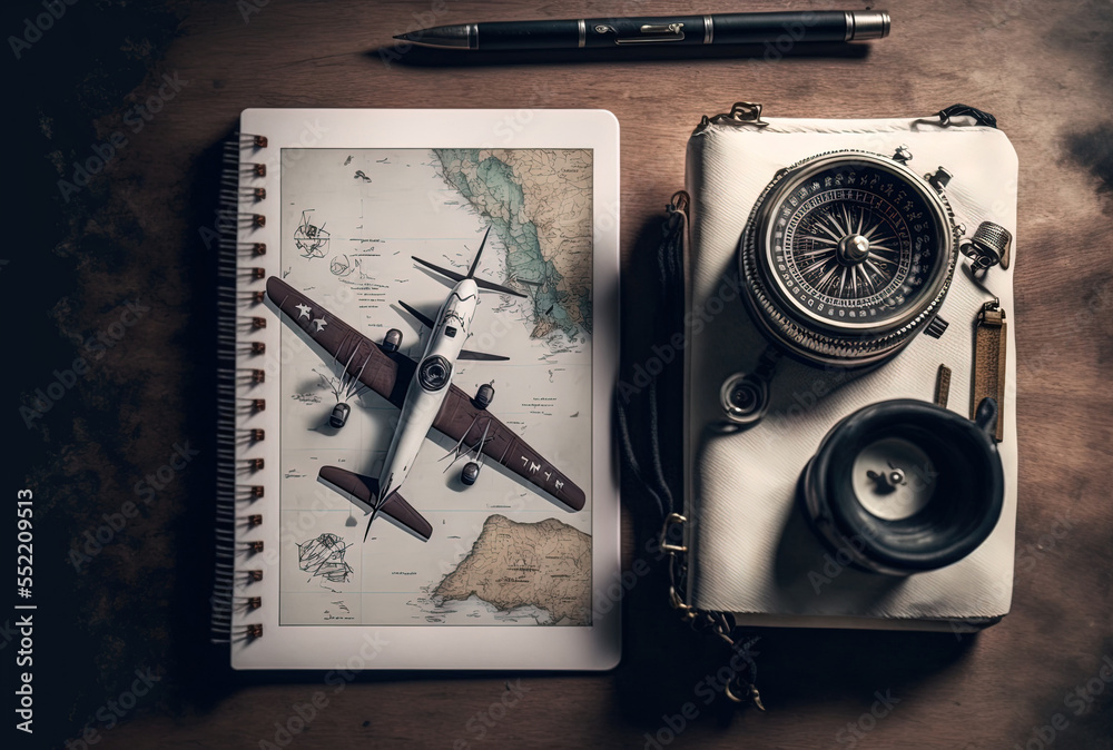 A map with an overhead view of a small white airplane, a spiral ...