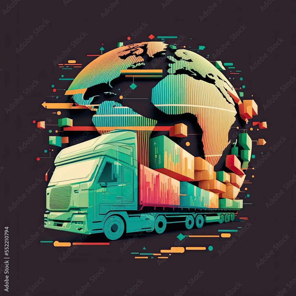 Global supply chain logistics network isometric illustration Icons set ...