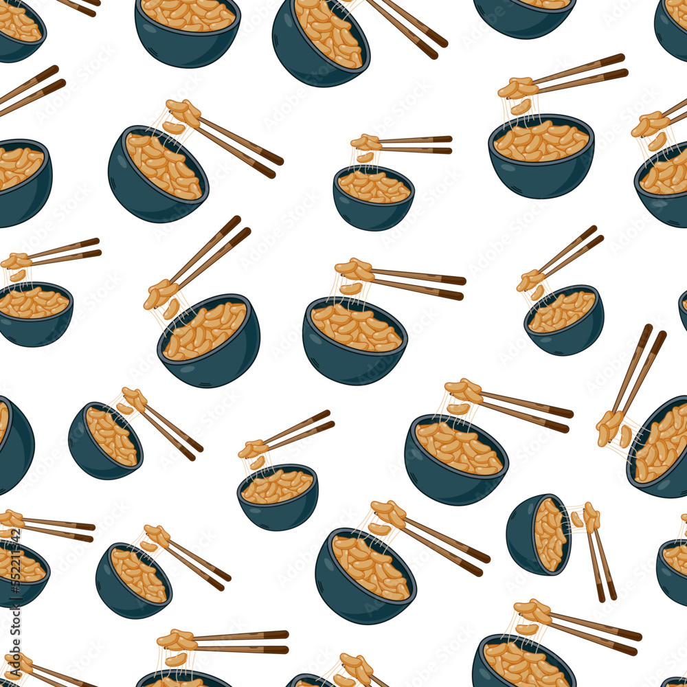 cartoon natto, japanese food seamless pattern on colorful background ...