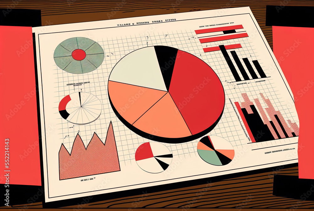Red graph in table of charts. Generative AI Stock Illustration | Adobe ...