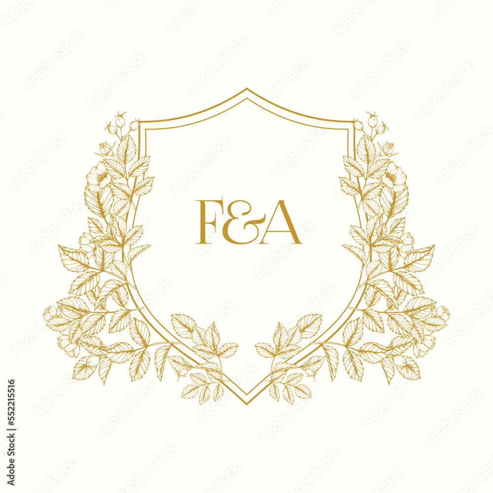 FA Initial Wedding Monogram Logo Crest, F and A Wedding Logo Design, Custom Wreath Wedding ...
