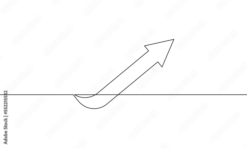 Continuous line drawing of arrow icon business, sign symbol, bar chart ...