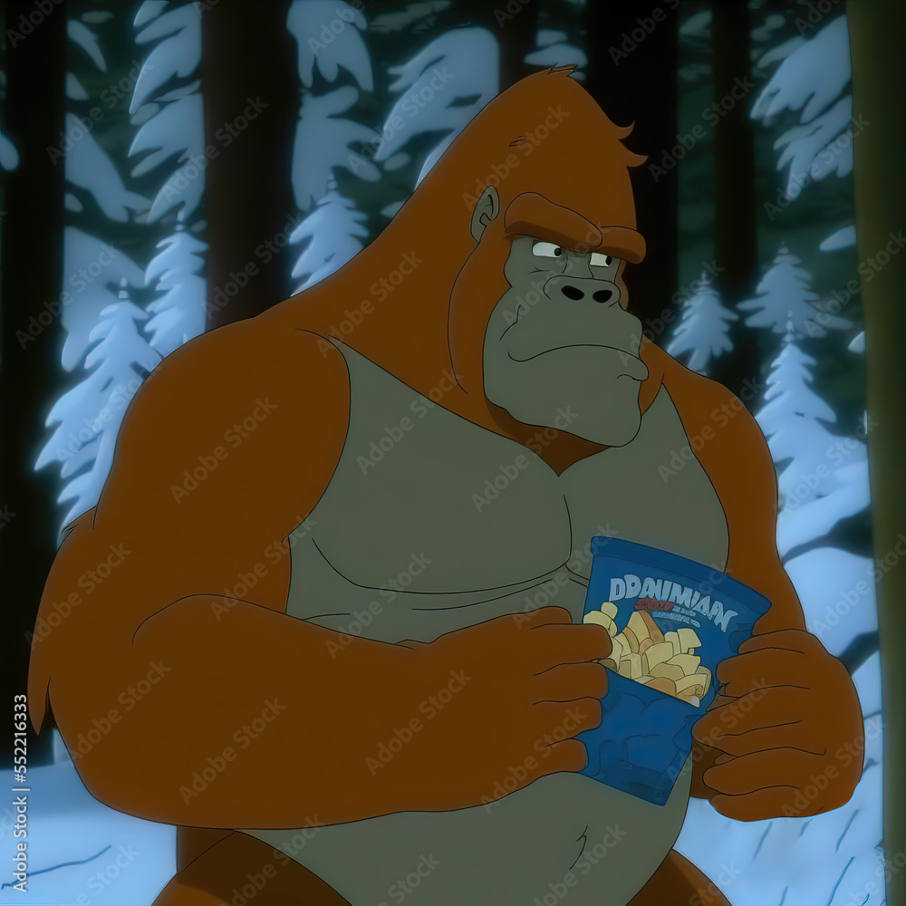 Cartoon of Bigfoot Eating Chips | Midjourney Generated Ai Stock ...