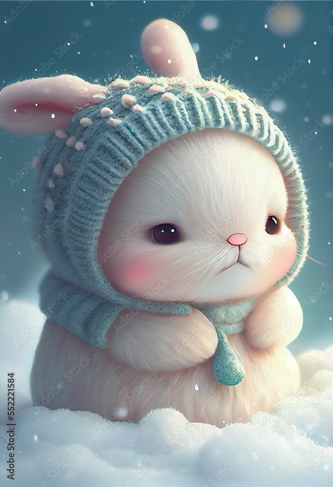 A winter full of regret, Drifting snow, A super cute baby style white ...