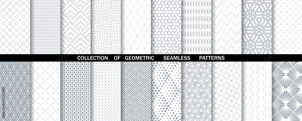 Geometric set of seamless gray and white patterns. Simpless vector ...