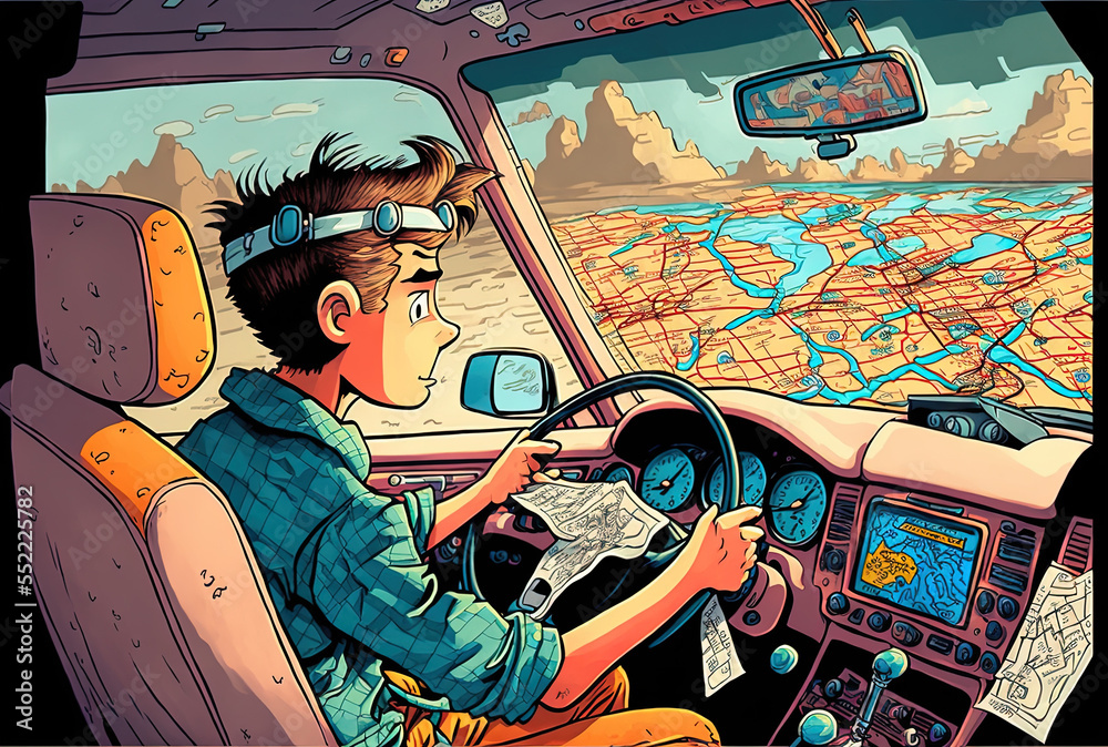 co pilot using a car's map. Generative AI Stock Illustration | Adobe Stock