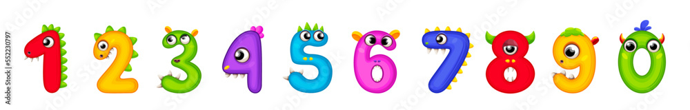 Funny Monsters Colorful Numbers, Cute Fantasy Aliens in the Shape of ...