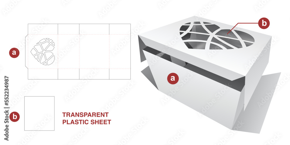 stenciled heart packaging box die cut template and 3D mockup Stock ...