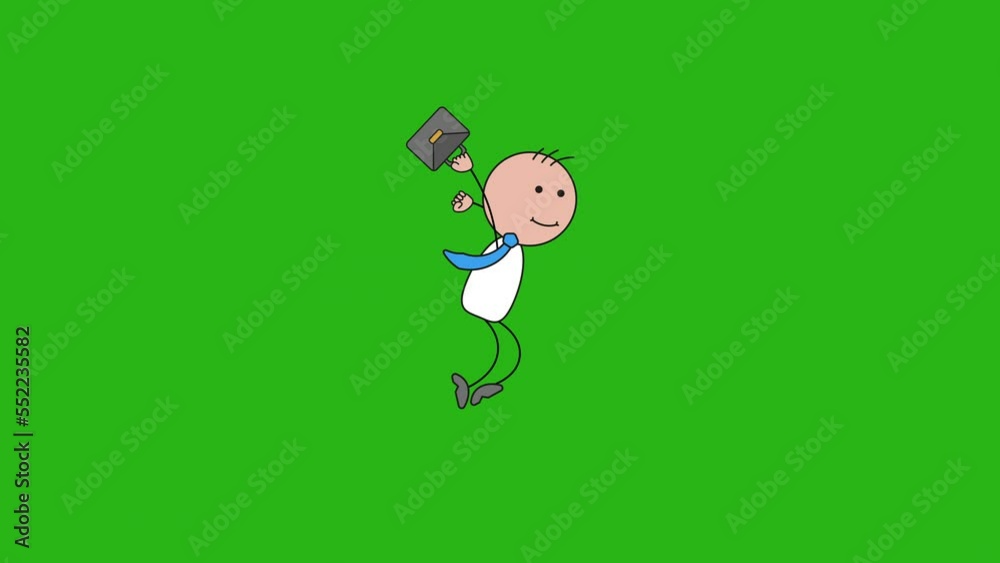 stickman businessman running animation, hand drawn cartoon motion ...