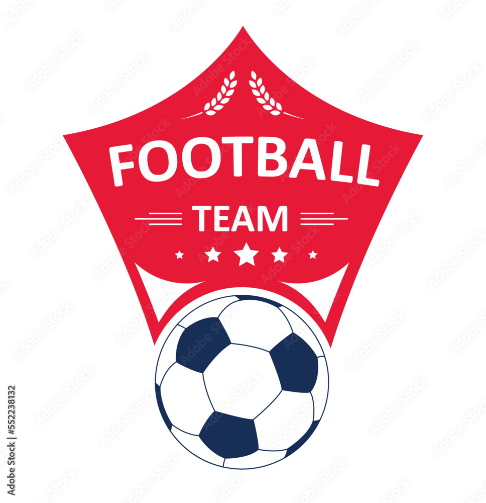 Football team badge. Red shield with ball. Stylish logotype for school ...