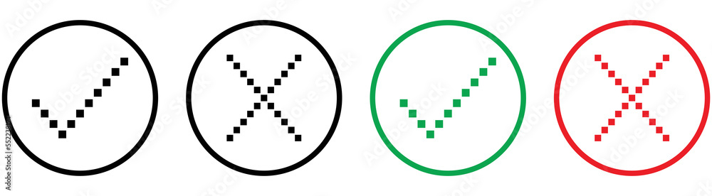 rectangluar check mark icon set. inside circle style sign symbol for ...