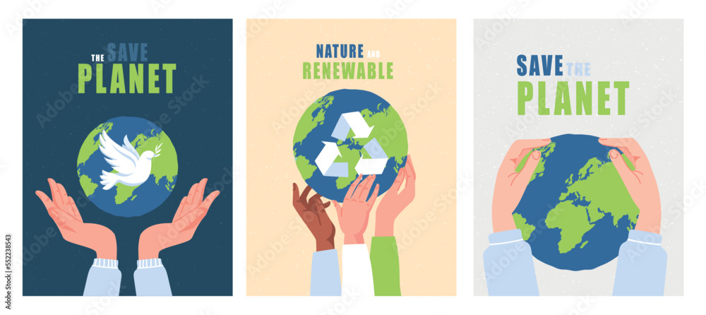 Save planet set. Collection of banners and posters for website ...