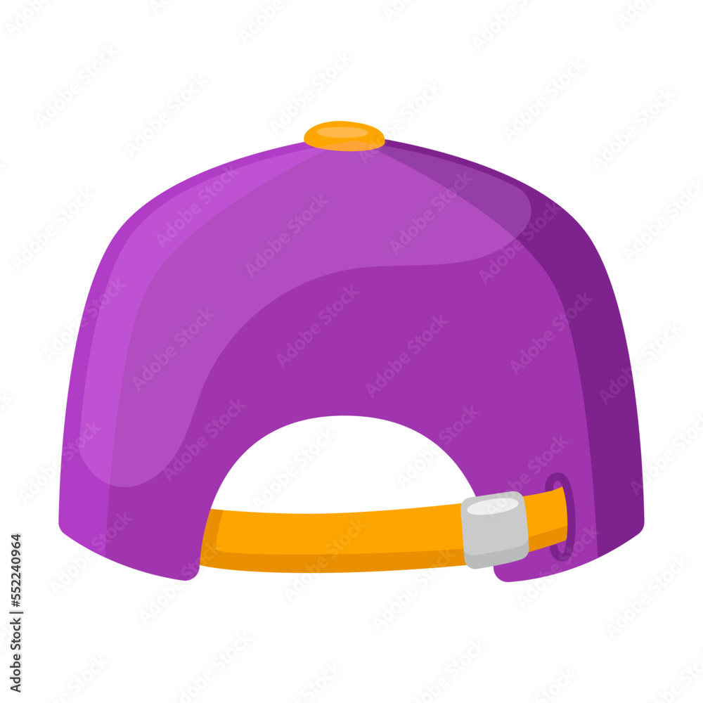 Colorful sports cap back view cartoon illustration. Head wear, hat for ...
