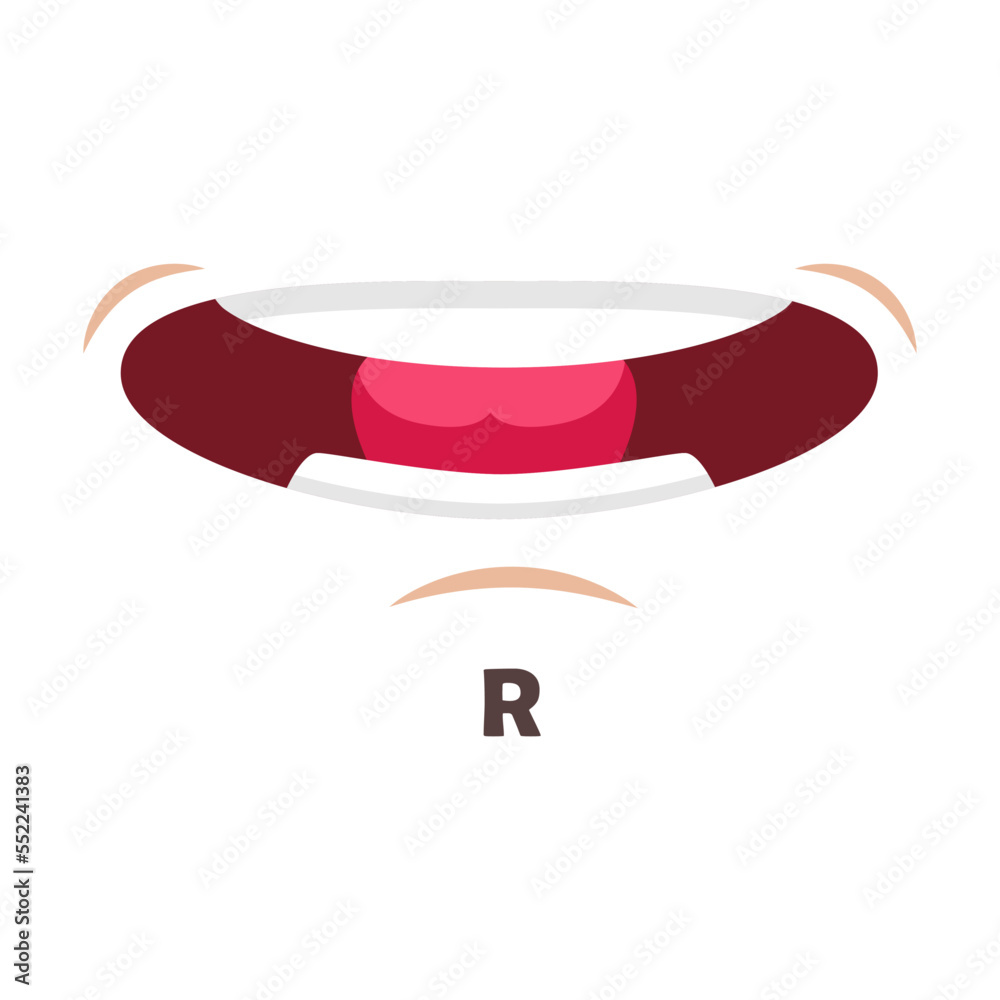 Alphabet letter R pronunciation. Vector illustration movement of mouth ...