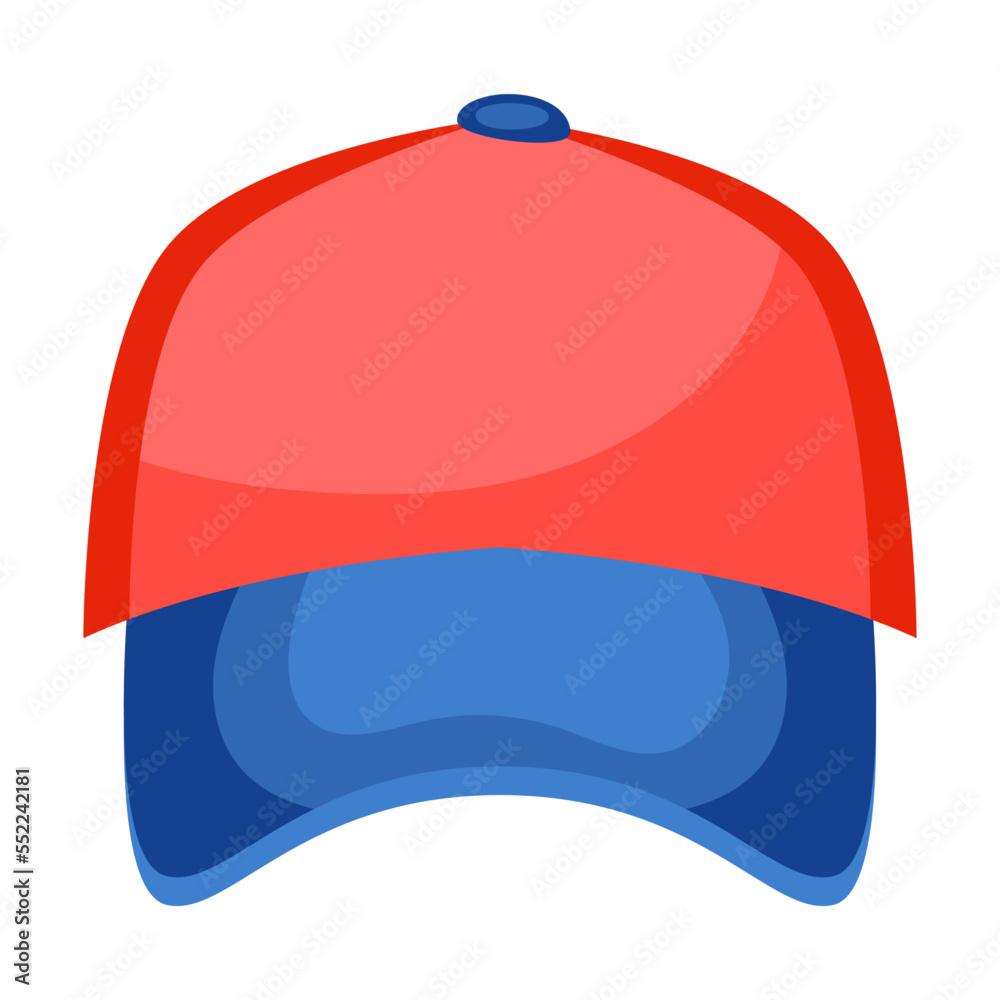 Colorful sports cap front view cartoon illustration. Head wear, hat for ...