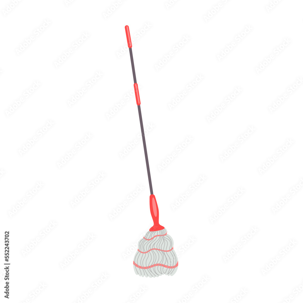 Cleaning tools for housework cartoon illustration. Colorful broom, mop ...
