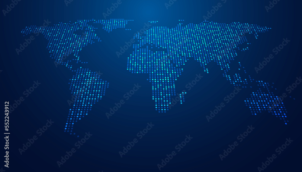 abstract digital map world dot on blue background modern futuristic ...