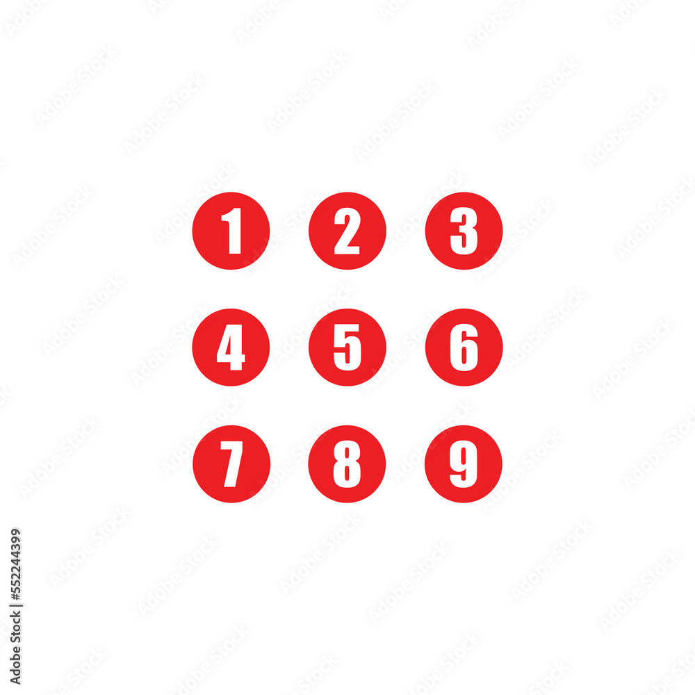 eps10 red vector Set of Round 1-9 Numbers icon isolated on white ...