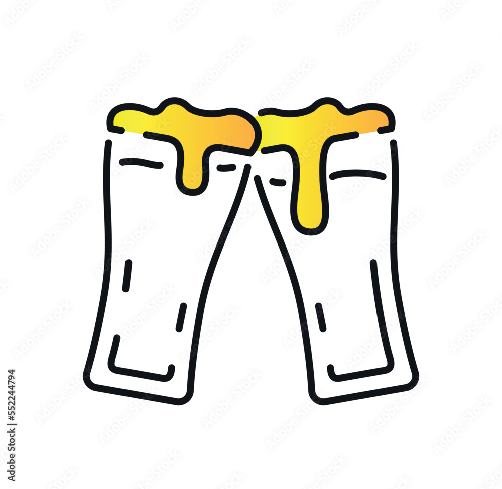 Brewery drink icon. Two glasses with beer and foam. Symbol of holiday ...