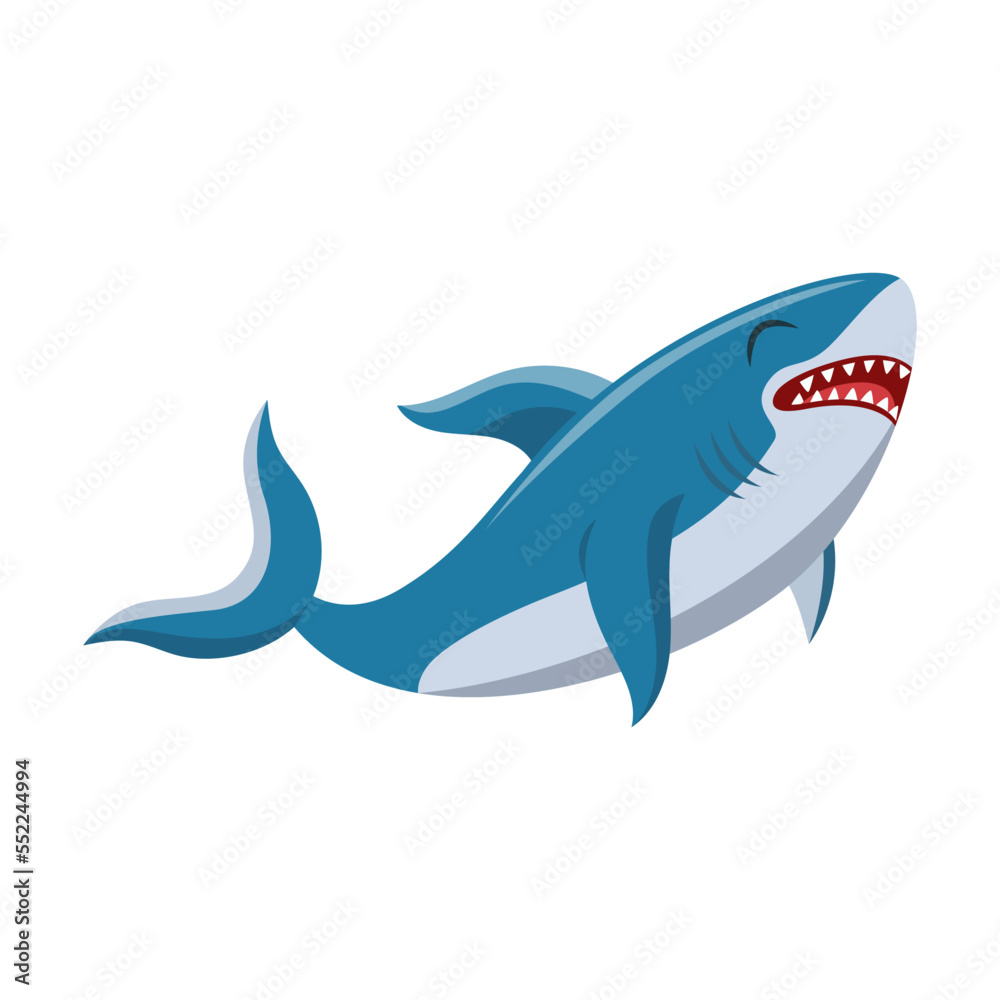 Cute shark upset, cartoon character vector illustration. Emotion of big ...